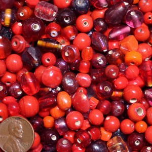 Red Assortment Small Glass Beads 2oz (60+)