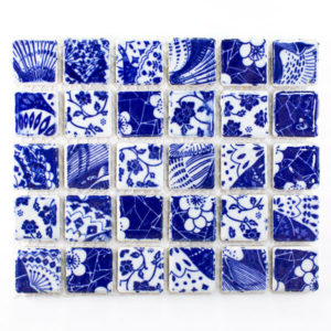 Blue Willow China Tiles 1-Inch 30 Pieces