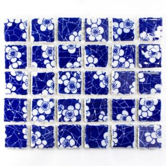 Blue Cherry Blossom China Tiles 1-Inch 30 Pieces