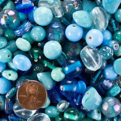 Blue Assortment Small Glass Beads 2oz (60+)