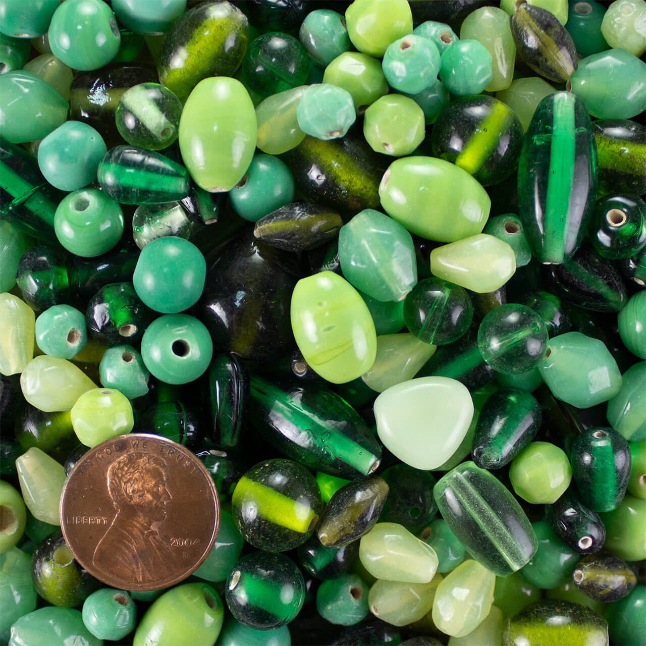 Green Assortment Small Glass Beads 2oz (60+)