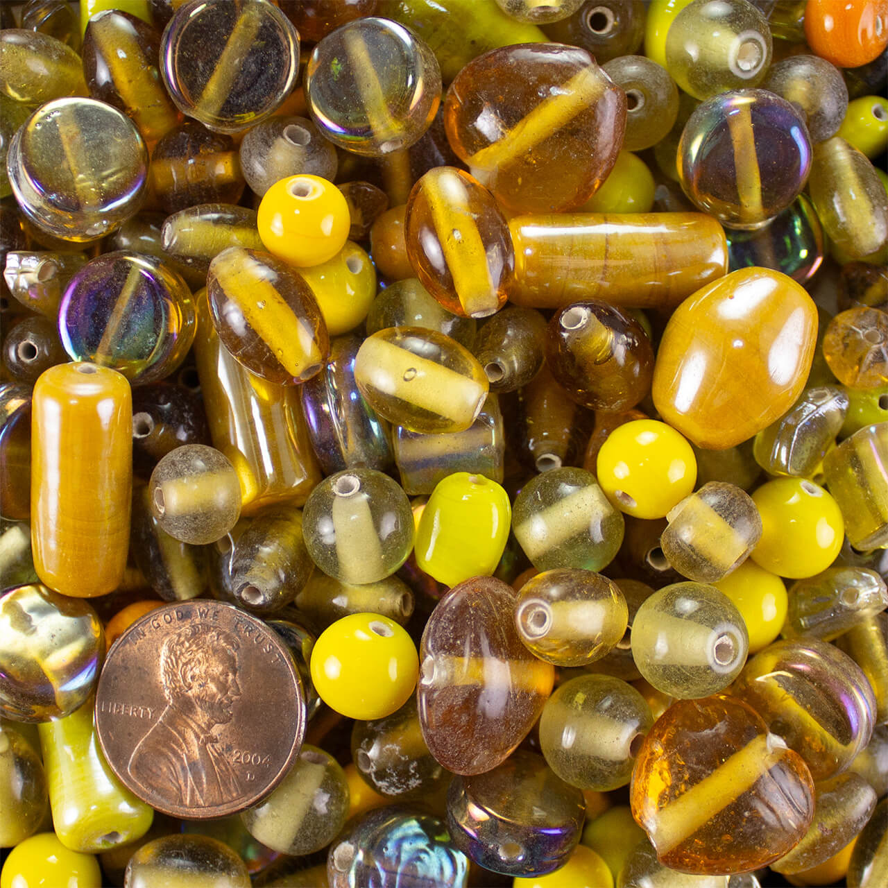 Yellow Assortment Small Glass Beads 2oz (60+)